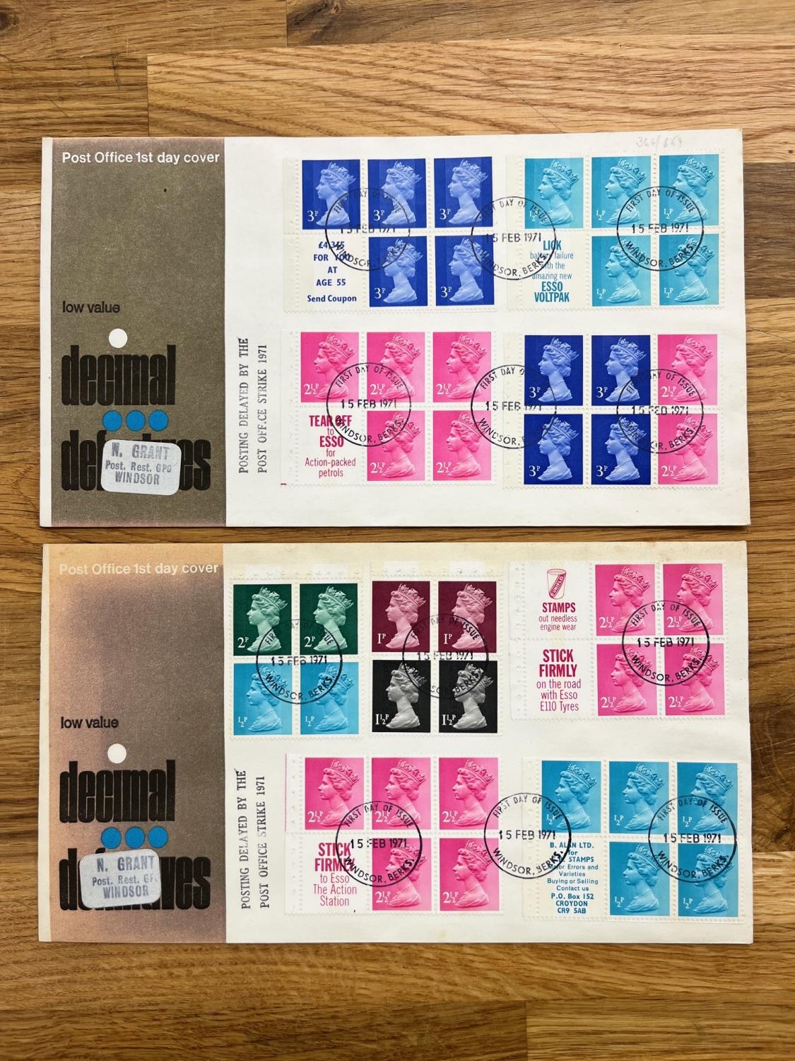 FDC 1971 9 x Machin booklet panes on 2 illustrated tied with Windsor FD date stamps, label addressed