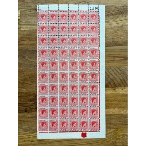 BAHAMAS 1938 - 52 2d scarlet in a complete right hand pane of 60 with ...