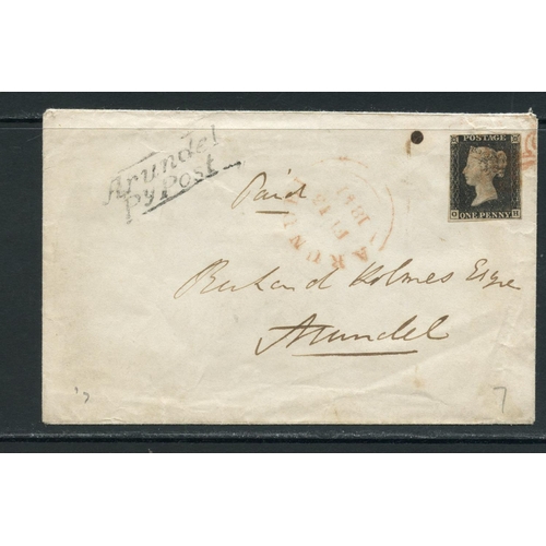 POSTAL HISTORY 1841 local cover from/to Arundel franked with 1d black ...