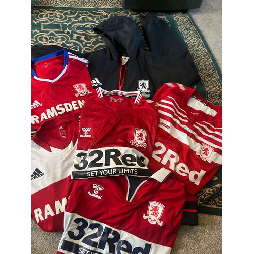 6 Middlesbrough FC football shirts 5 shirts and 1 tracksuit top