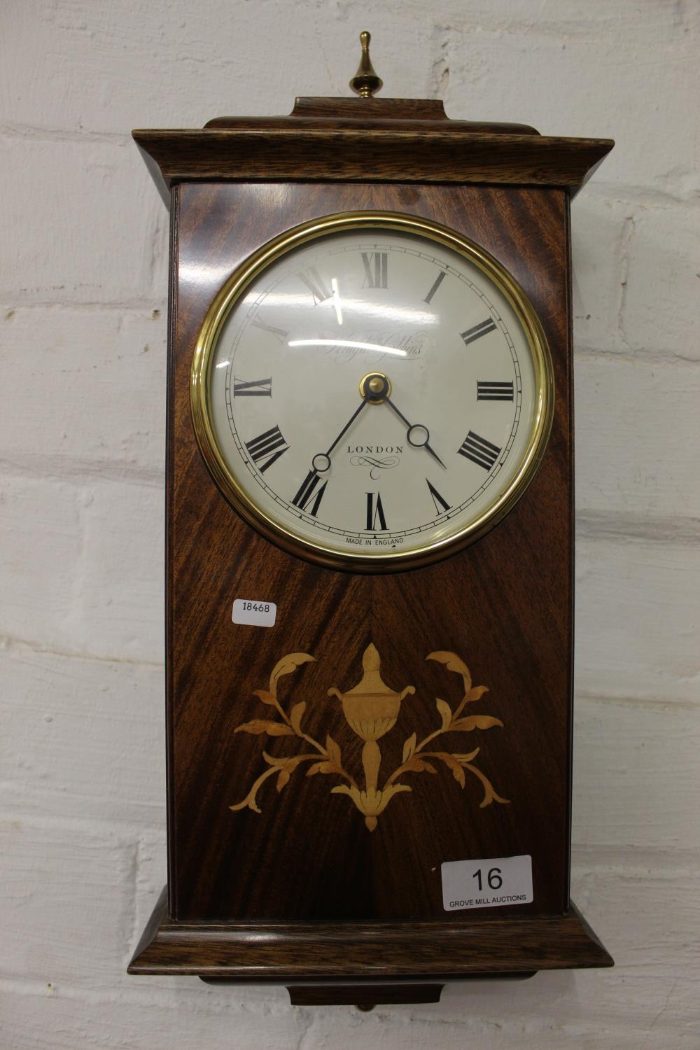 INLAID KNIGHT & GIBBONS WALL CLOCK