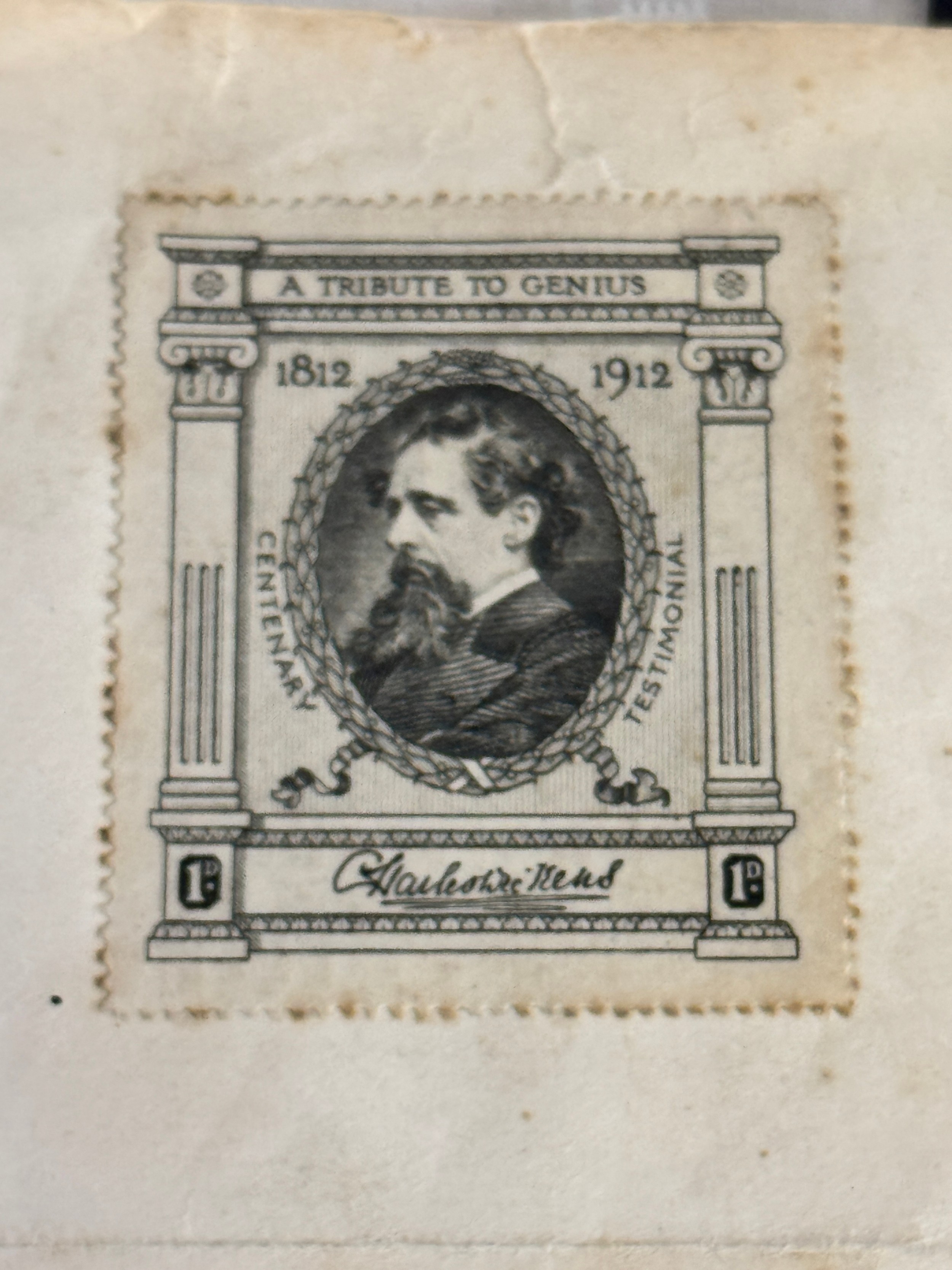 1912 CHARLES DICKENS COMMEMORATIVE STAMP ON COVER