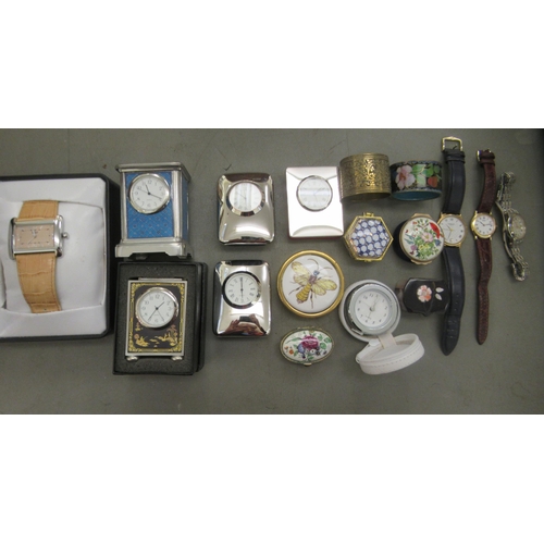 A mixed lot: to include a Roger Lascelles pewter travel clock, faced by ...