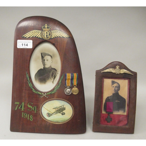 A World War I RFC airman's photograph, set in a mahogany frame ...