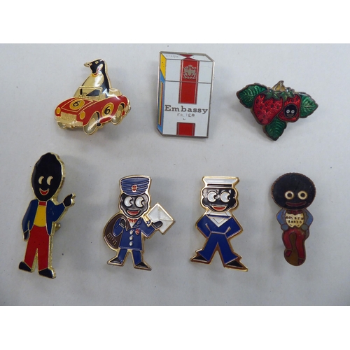 Seven various pin badges: to include Robertson Jam and Embassy cigarettes