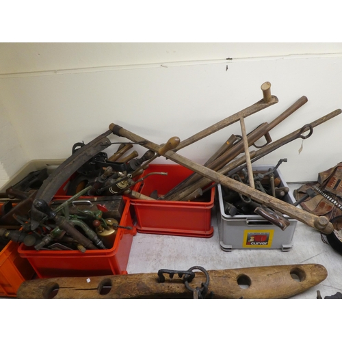Mainly 19thC agricultural and woodworking hand tools and spray ...