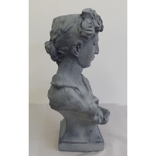 A blue/grey painted composition planter, fashioned as a classical bust 21"h