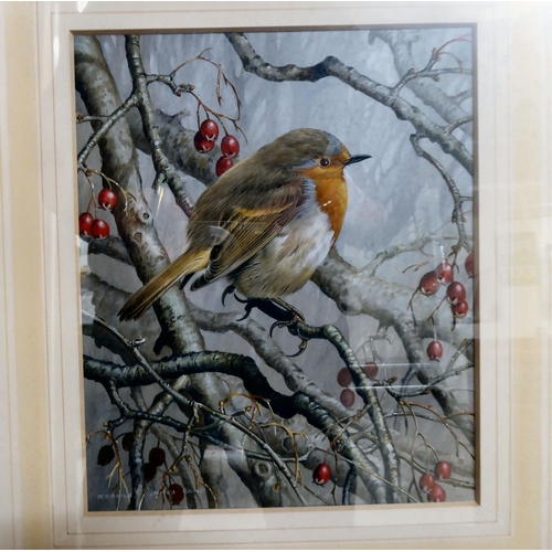 Terrance James Bond - 'Robin' mixed media bears a signature 7" x 9" framed