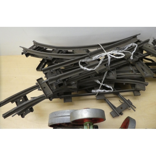 Mamod model train track; truck side accessories; and painted lead ...
