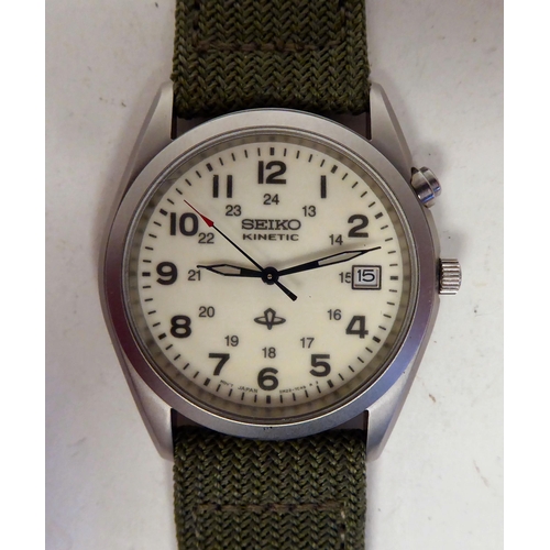 A Seiko 5M22-7B20 stainless steel full lume Kinetic wristwatch, on a ...