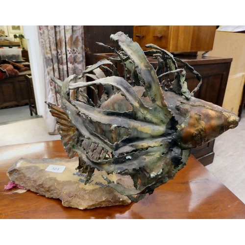 David Whipp - a cast metal sculpture, a rainbow fish, on a stone plinth ...