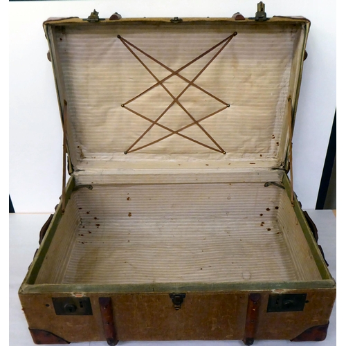 An early 20thC oak and hide bound canvas trunk monogrammed 'CS' 13"h 31"w