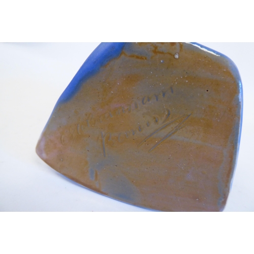 A CH Brannam Barum Ware pale blue pottery, novelty sander, in the form ...