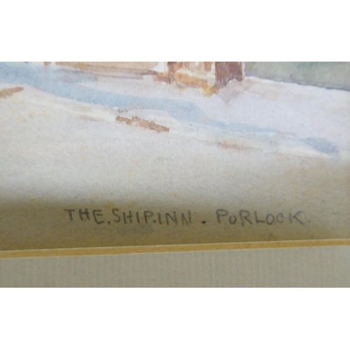 Attributed to E Haselhurst - 'The Ship Inn, Porlock' watercolour bears ...