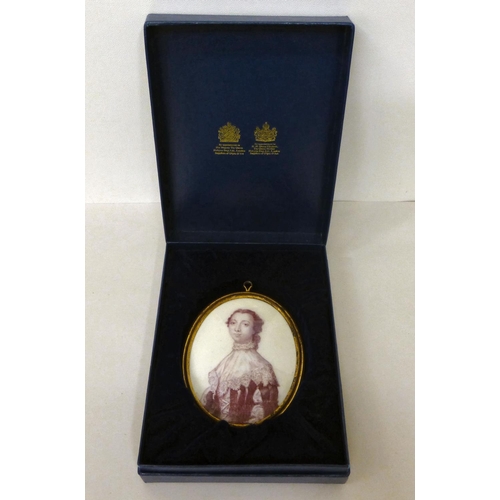 A Victorian miniature, sepia printed enamel portrait plaque, depicting ...