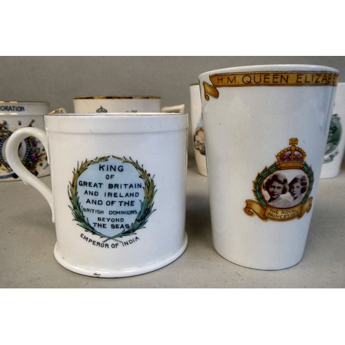 Eight Victorian and Edwardian commemorative china beakers and mugs: to ...