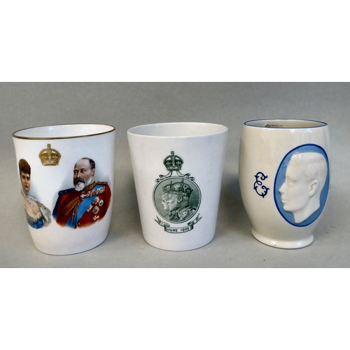 Eight Victorian and Edwardian commemorative china beakers and mugs: to ...