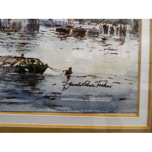 Gerald Edwin Tucker - a view of The Thames towards Tower Bridge ...