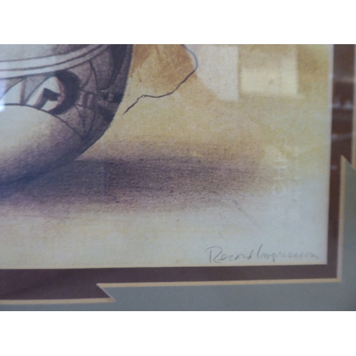 A woman with a pottery bowl print bears an indistinct signature & dated ...