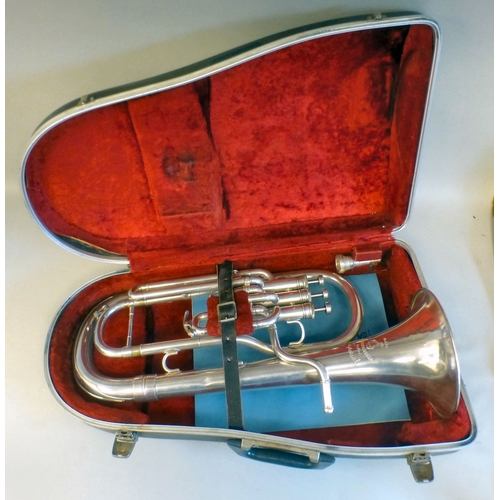 A Boosley & Hawkes silver plated Imperial tenor horn, in a fitted case