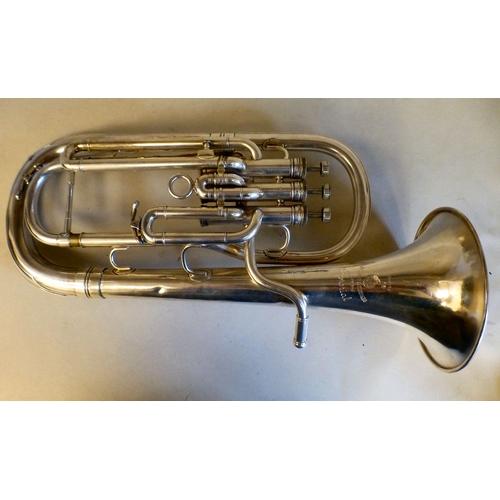 A Boosley & Hawkes silver plated Imperial tenor horn, in a fitted case
