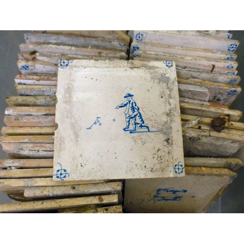 19thC Delft decorated pottery tiles 6"sq