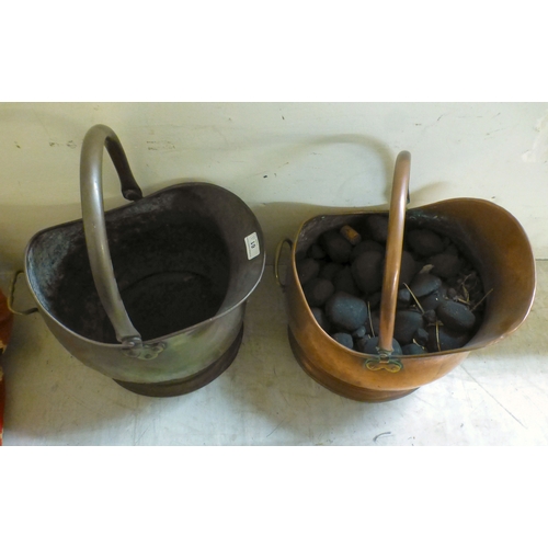 Two early 20thC brass coal bins