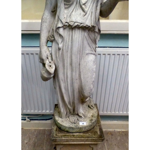 A composition stone figure, a classically robed woman 39"h on a plinth ...