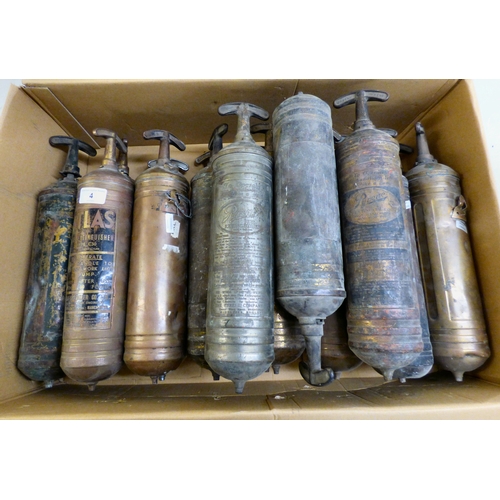 Vintage fire fighting hand pump extinguishers