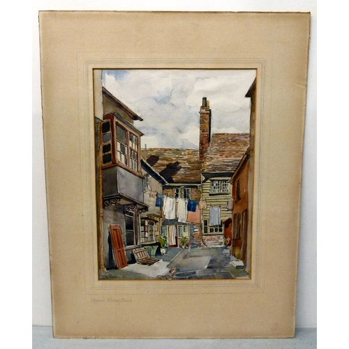 D.Pinder - 'Hemel Hempstead' a street scene watercolour bears a ...