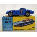A Corgi Toys model 324 Marcos 1800 GT with a Volvo engine, in blue and ...