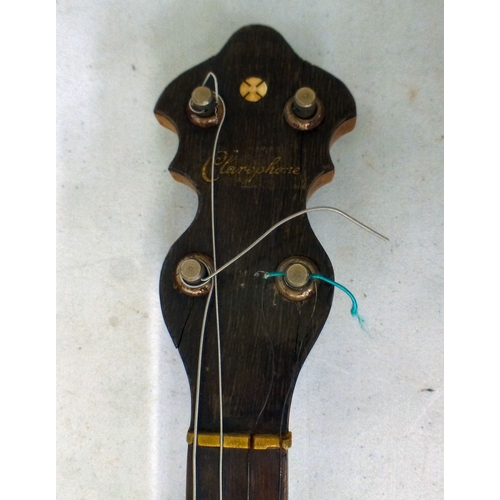 A circa 1920s Clarophone four string banjo; and another, circa 1970s ...