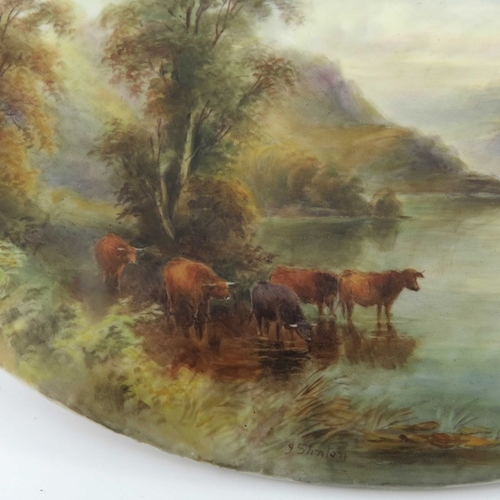 John Stinton for Royal Worcester, a Highland cattle plaque, 1917, with ...