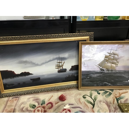 Morley Wescomb Moonlight shipping, oil and a shipping print