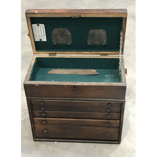 A Victorian mahogany bench top tool chest, fitted lift up lid over five ...