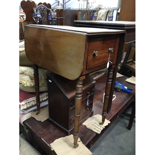An early Victorian mahogany drop-flap side table, fitted single drawer ...