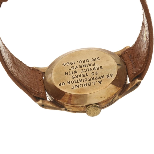 Asprey, a 9ct gold wrist watch, case numbered 49962, manual wind ...