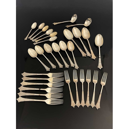 A Victorian silver six-place part-setting of Albany pattern flatware ...