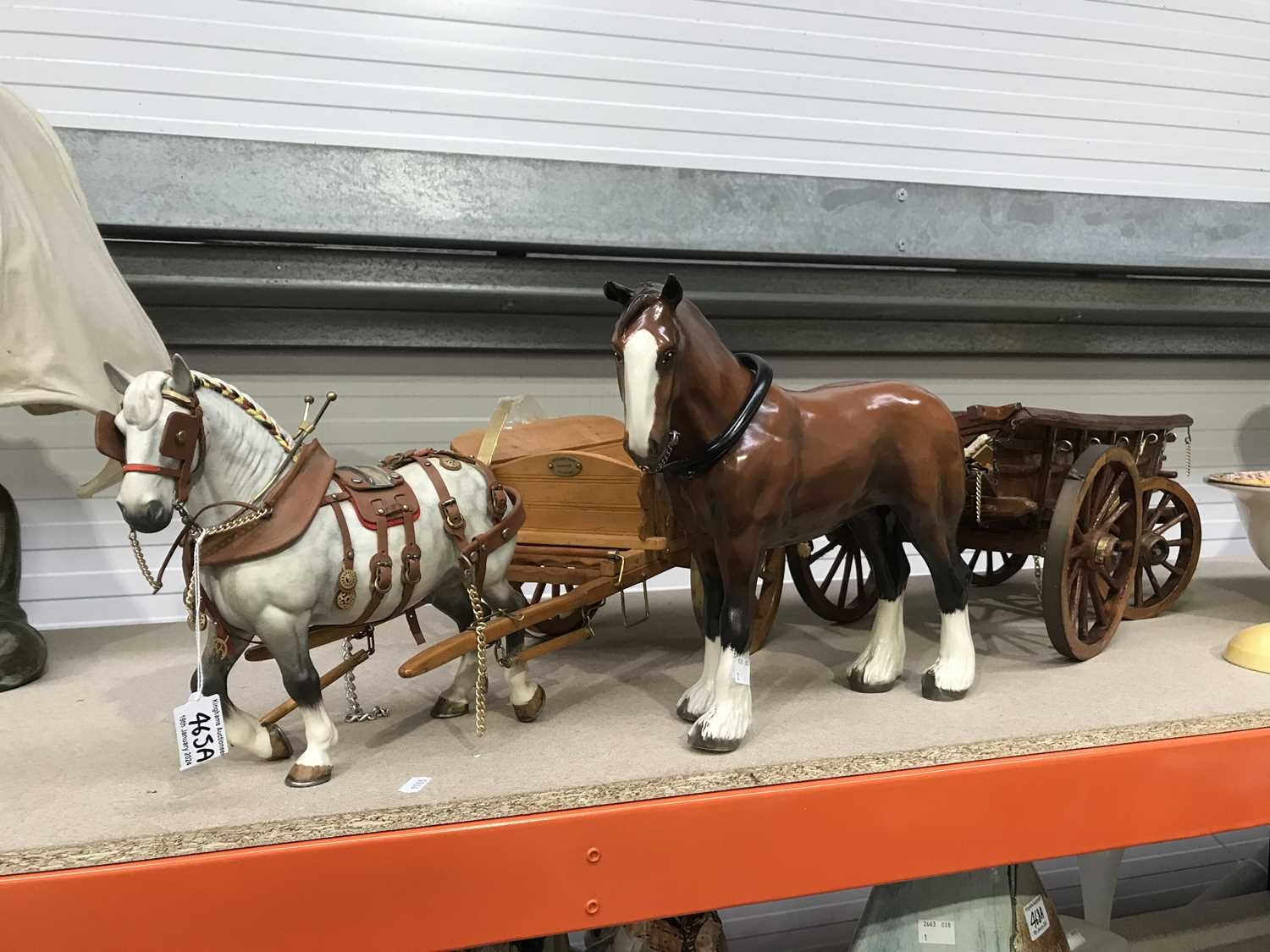 A Beswick grey shire horse and trap, with leather tack, printed marks ...