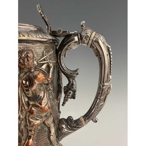 A nineteenth-century electrotype lidded tankard, of conventional form ...