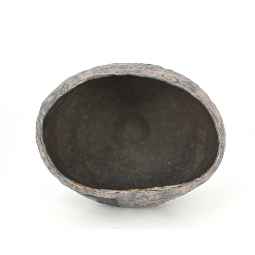 Julian King Slater, a studio pottery vase, stone textured squat ovoid ...