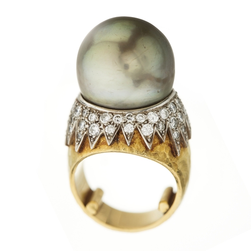 Grima, an 18ct gold grey cultured pearl and diamond cocktail ring Grima, an 18ct gold grey cultured