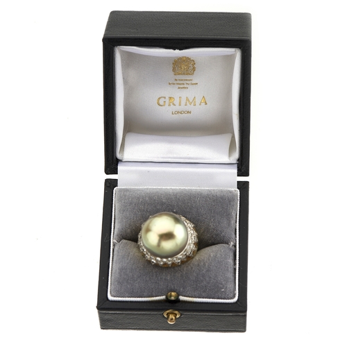 Grima, an 18ct gold grey cultured pearl and diamond cocktail ring Grima, an 18ct gold grey cultured