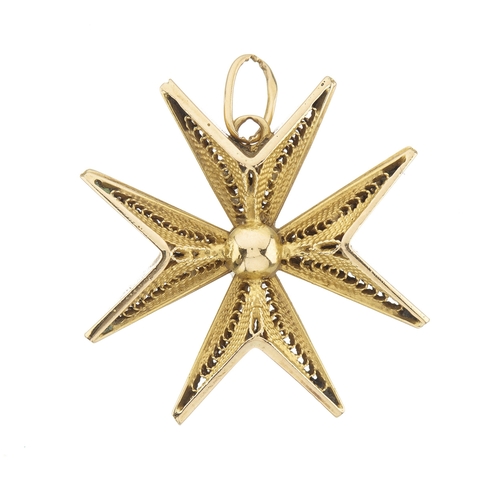 An 18ct gold Maltese cross pendant An 18ct gold Maltese cross filigree ...