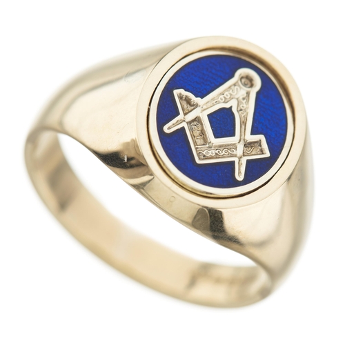 A 9ct gold blue enamel Masonic swivel signet ring A 9ct gold blue ...