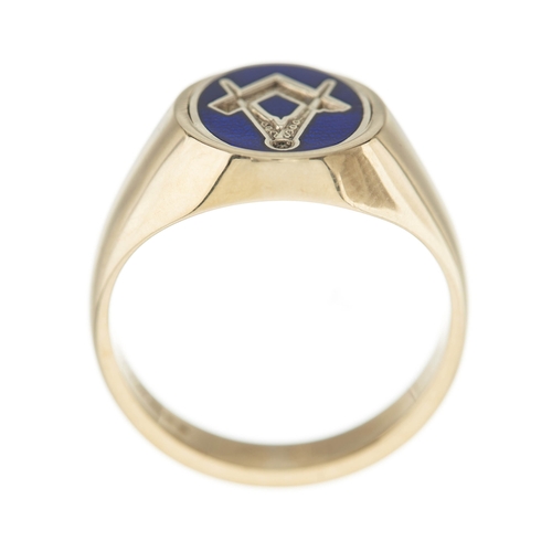 A 9ct gold blue enamel Masonic swivel signet ring A 9ct gold blue ...