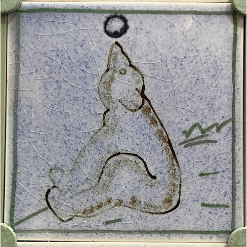 Pilkington, a set of five tumbling bear painted tiles, pale blue ground ...