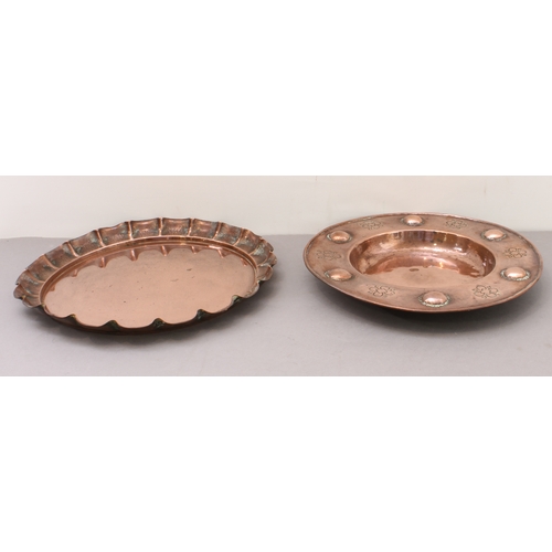 Two pieces of copperware: 1. an Arts & Crafts style and period hand ...