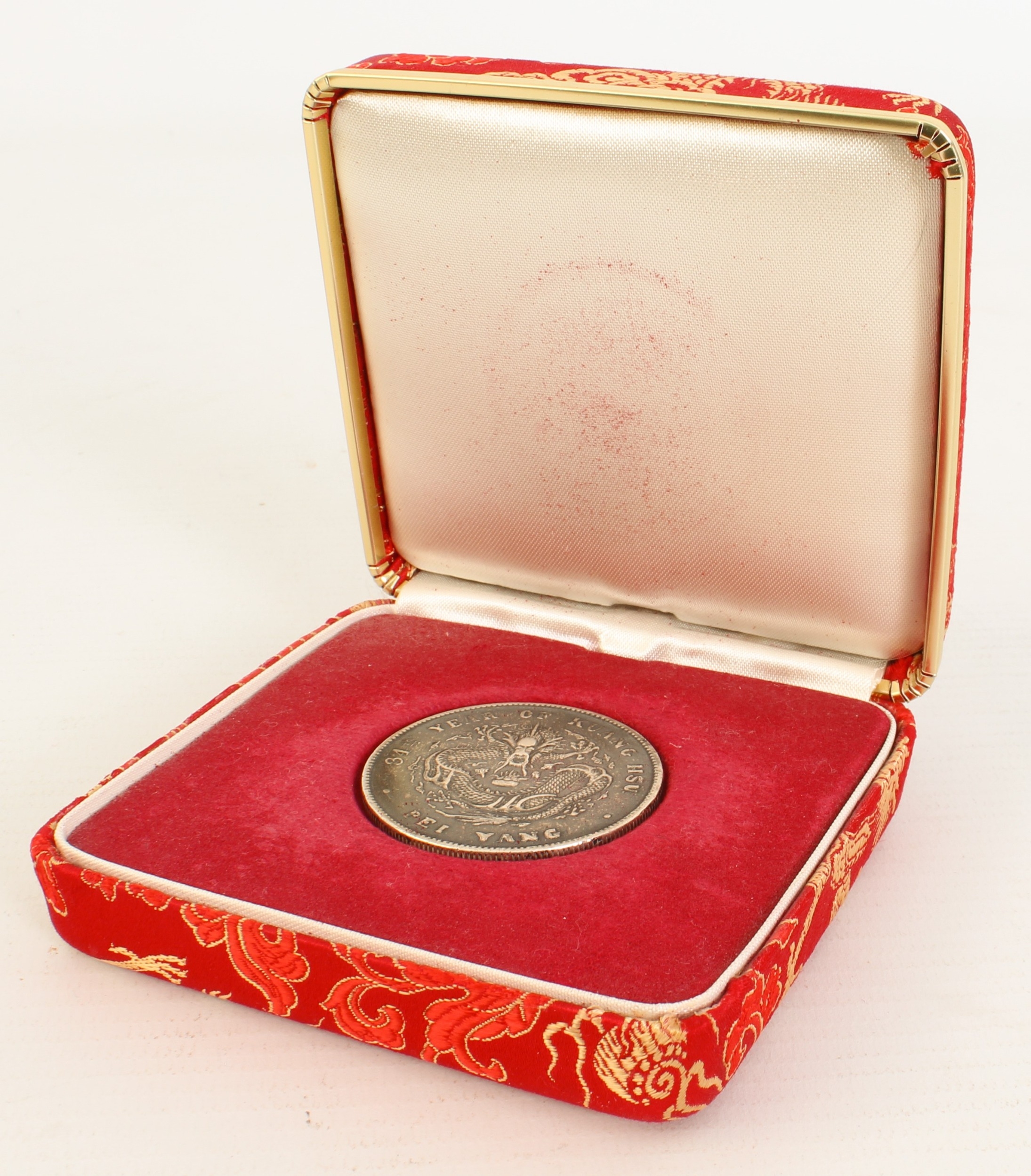 A Chinese silver dragon dollar 1908 coin - for the 34th Year of Kuang ...