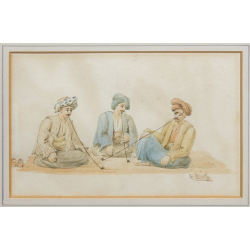 English School (19th century) Three Turkish merchants seated and ...